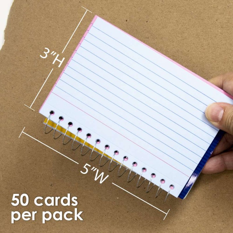 Bazic Spiral Ruled Index Cards, 3x5, 50 Sheets, Assorted Colours