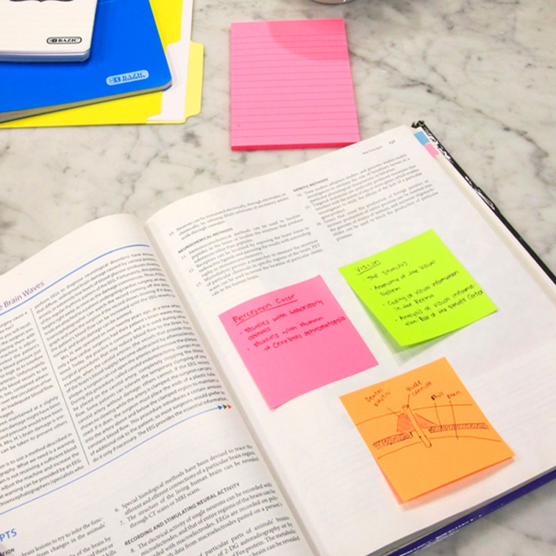 Bazic Stick On Notes, 3x3, 80ct/pad, Neon Colours