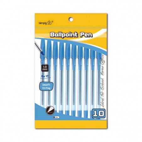 Simply A+ Stick Ballpoint Pens, Blue, Med, 10/pk