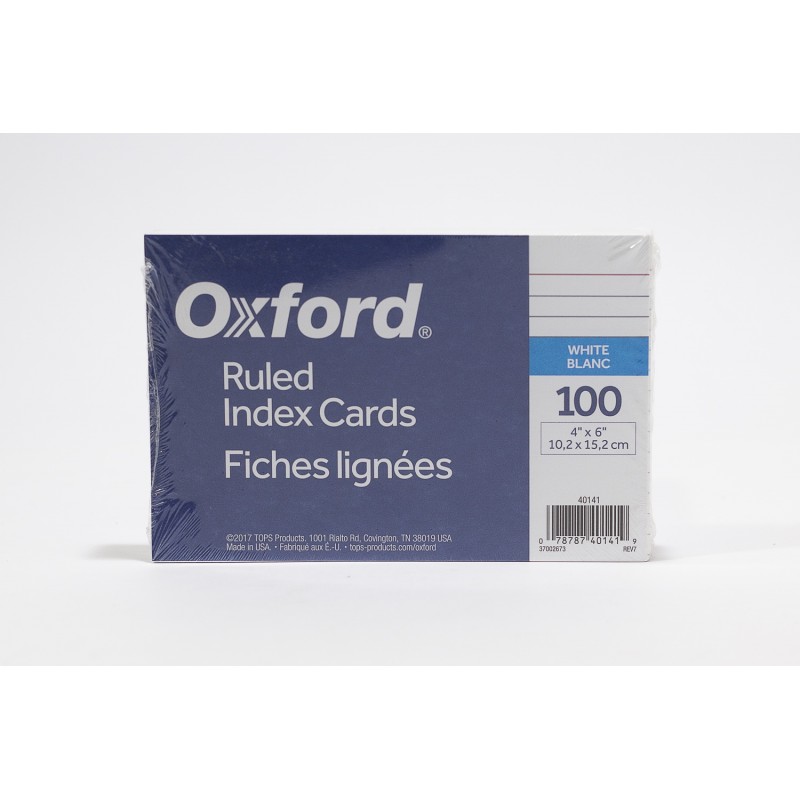 Oxford Ruled Index Cards, 4x6, 100pk, White